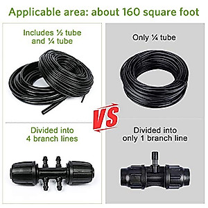 MIXC 226FT Greenhouse Micro Drip Irrigation Kit Automatic Irrigation System Patio Misting Plant Watering System with 1/4 inch 1/2 inch Blank Distribution Tubing Hose Adjustable Nozzle Emitters Sprinkler Barbed Fittings