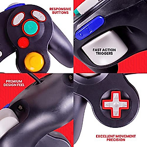 EVORETRO Gamecube Controller Compatible for Switch, wii Console and PC Games - 4 Pack Bundle with 4 Extension Cords and a 4-Port Adapter