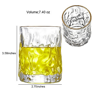 HALOYIVGO Whiskey Glasses Set of 2,Gold Bande Rims 7.4 oz Crystal Drinking Glasses,for Bourbon,Scotch,Cocktails,Cognac,Tequila,Irish,Brandy Rye Gift for Men Women at Home Bar