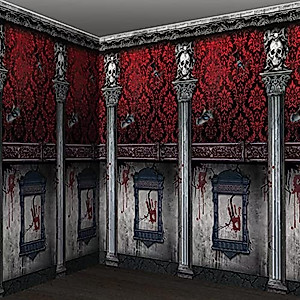 3Pcs Halloween Gothic Mansion Backdrop Decoration, Plastic Halloween Gothic Mansion Room Scene Setters Photography Background Wallpapers for Halloween Haunted House Party Decoration, 54×108 inches