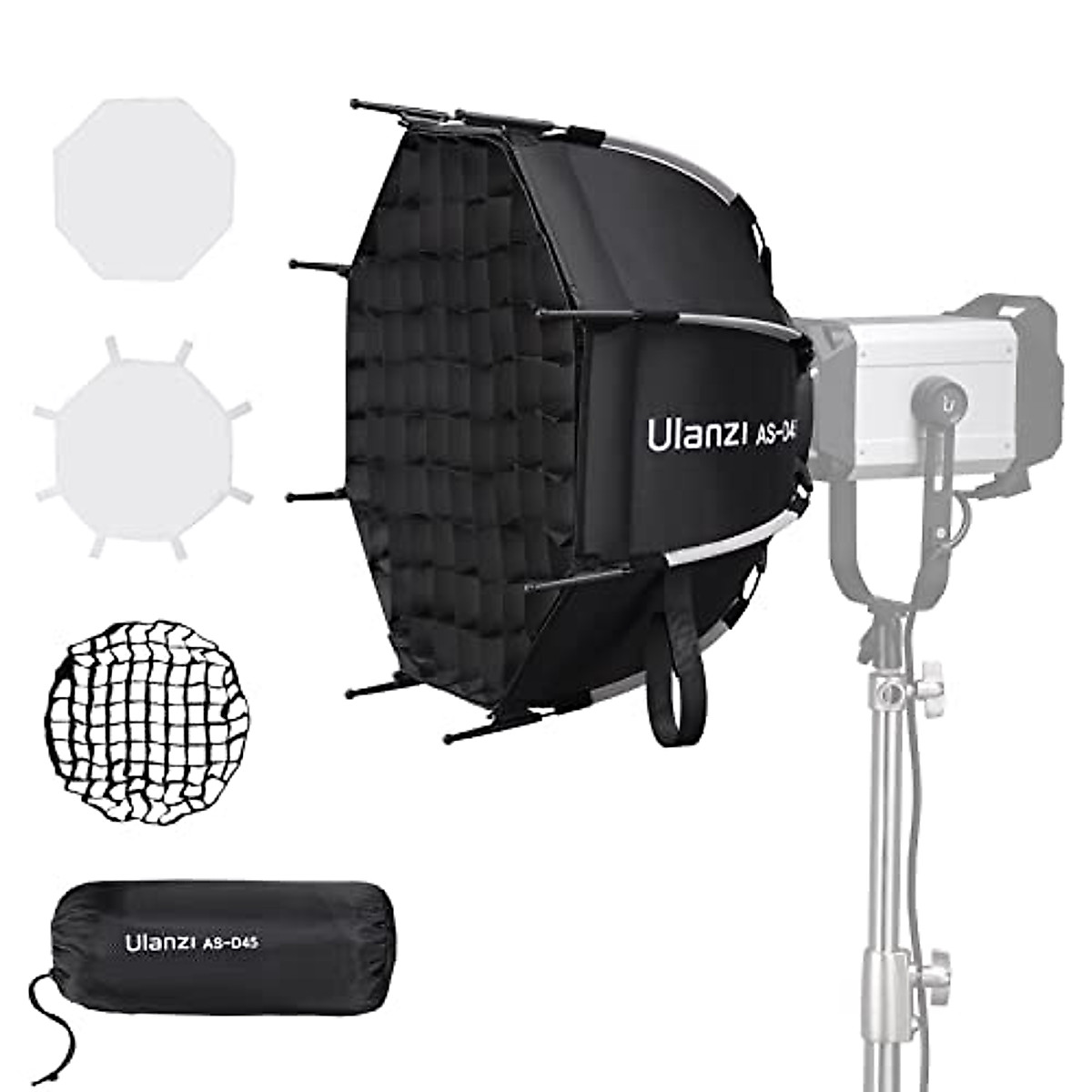 ULANZI Parabolic Softbox Quick Release - Compatible with GODOX M200D/M300D, Aputure LS 60d/x/LS C120d II/Amaran 100 200dx/Amaran COB 60d/60x, and Other Bowens Mount Light (17.7inch/45cm)