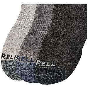 Merrell Adult's Wool Everyday Half Cushion Socks-Unisex 3 Pair Pack-Arch Support Band and Insulated Moisture Wicking, Charcoal Heather, M/L (Men's 9.5-12 /Women's 10-13)