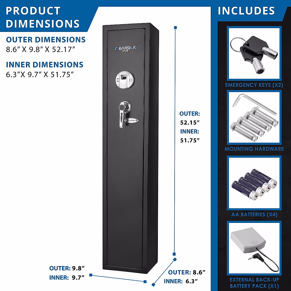 BARSKA Biometric Rifles, Firearms and Long Guns Safe with Removable Shelf and Accessory Storage Shelf Bundle