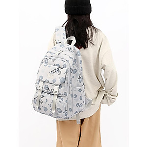 FITSEN Kawaii Backpack Graffiti and Letter Style Bookbag Aesthetic Outdoor Daypack (Grey)