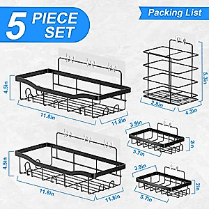 CBYJK Shower Caddy, 5 Pack Shower Shelves, Strong Adhesive Shower Organizer, No Drilling, Large Capacity, Rustproof Stainless Steel Bathroom Shower Organizer, Perfect for Bathroom, Kitchen