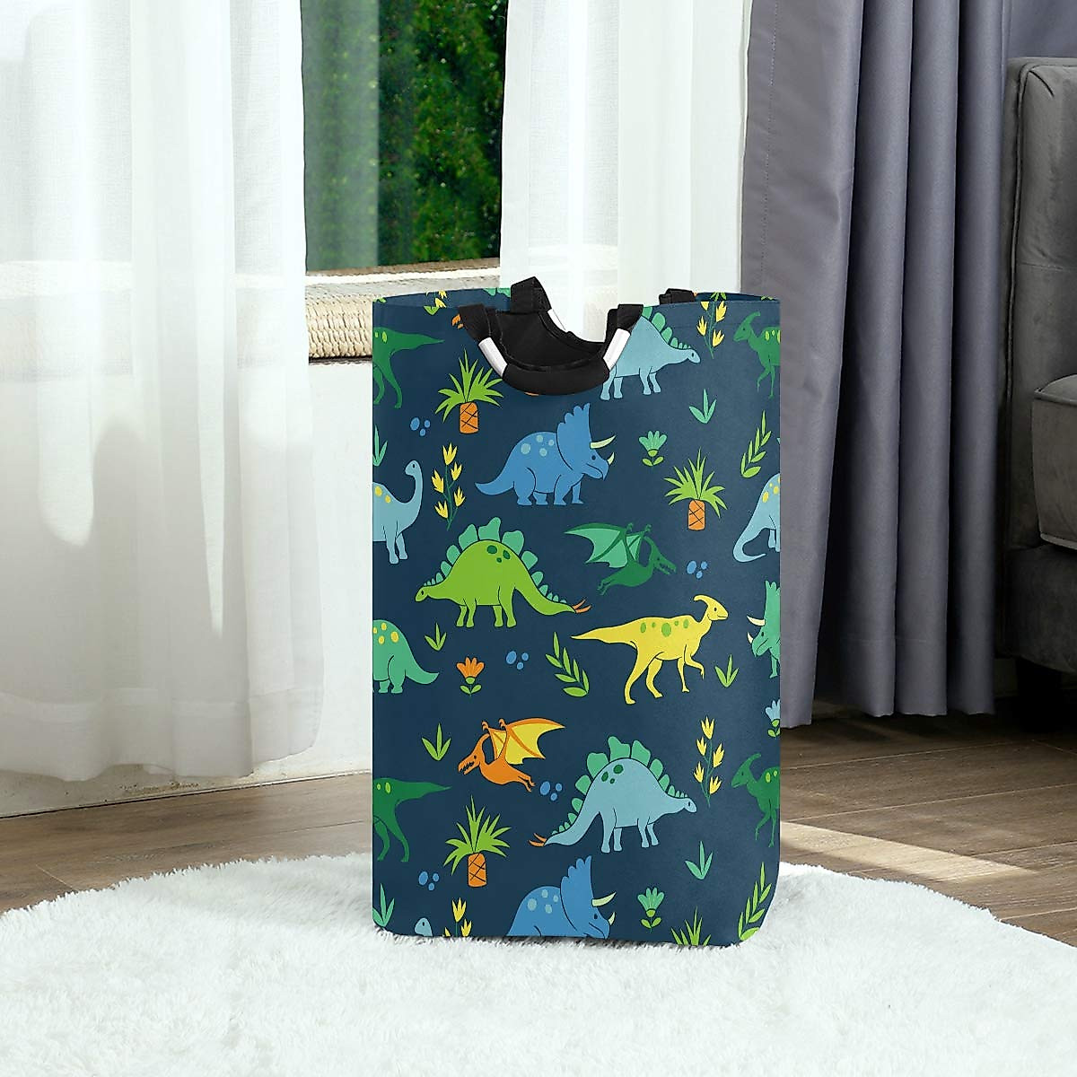 Laundry Storage Basket Cute Dinosaurs Laundry Hamper Collapsible Organizer for Kids Room Dirty Cloth Toy Dorm Bag with Handle