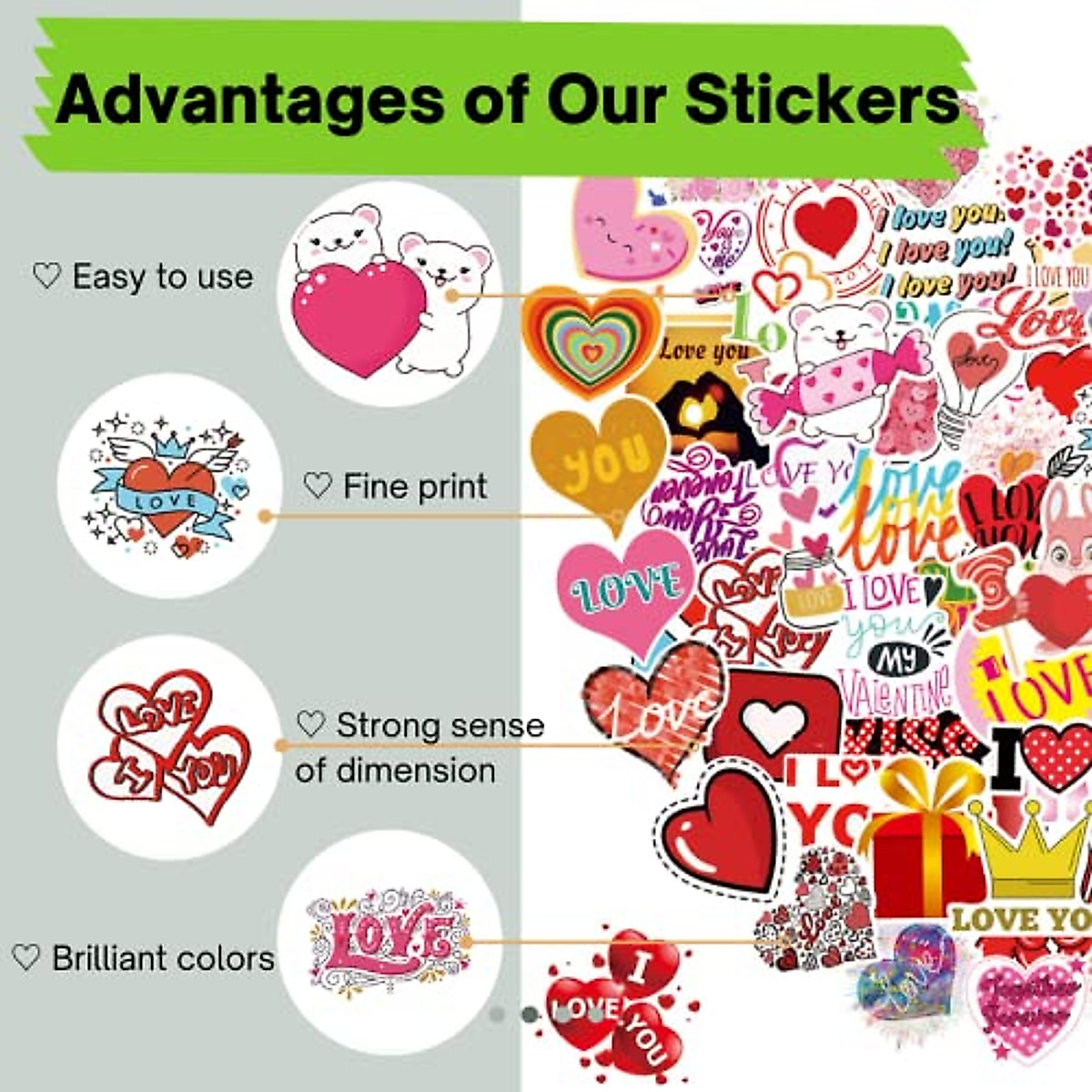 100PCS Valentine's Day Stickers, Non-Repeating Vinyl Waterproof Romantic Stickers for Laptops, Gifts, Water Bottles, Scooters, and Valentine's Day Wall, Window Decorations