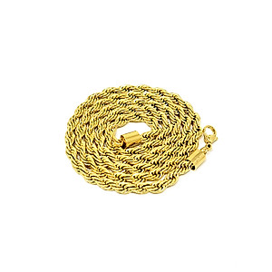 BA UNIQUE FASHION Stainless Steel Rope Chain 16,18, 20, 24 inches Necklace for Men and Women in Gold, Silver Tone (5mm 20", Gold Plated Stainelss Steel)