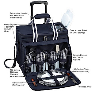 Picnic at Ascot Original Insulated Picnic Cooler with Service for 4 on Wheels-Designed & Assembled in the USA