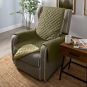 Home Details Quilted Reversible Furniture Protector Slipcover, Good for Dog Hair, Dust & Spills, Machine Washable, Arm Chair Sage-Olive
