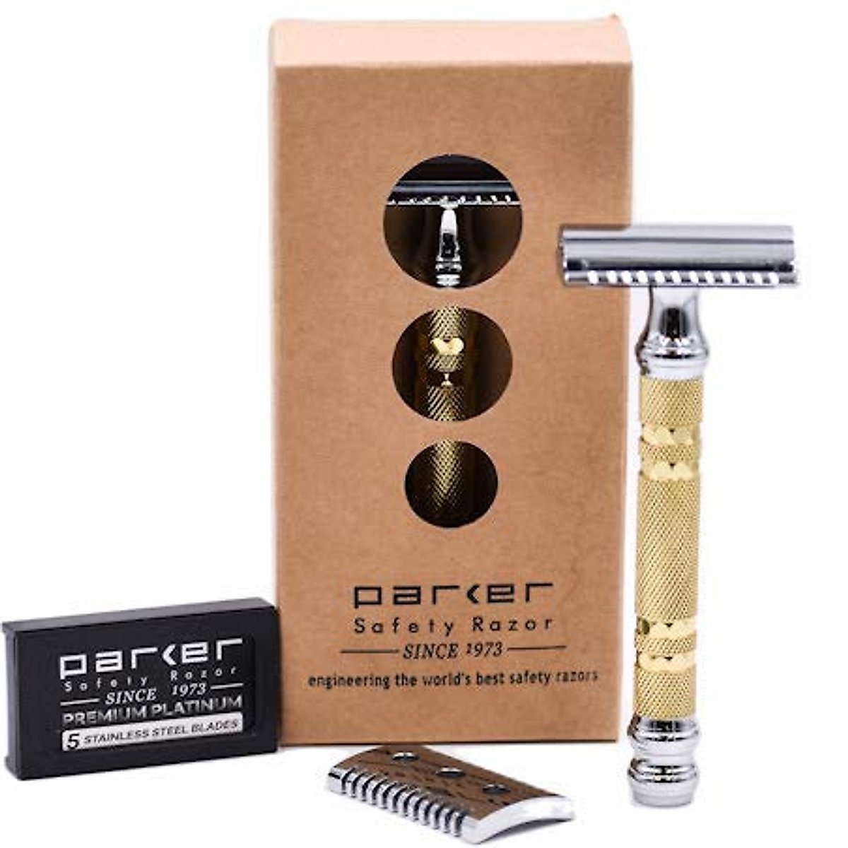 Parker THE CONVERTIBLE 69CR Duel Head Double Edge Safety Razor with Both Open and Closed Comb Heads Included to Customize your Shave, Includes 5 Parker Blades too