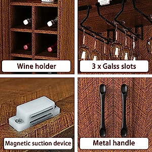 FROMJBEST Wine Bar Cabinet, Coffee Bar Cabinet with 2 Door and Shelf, Glass Holder, Accent Storage Cabinet, Buffet Sideboard for Dining Room, Kitchen (Brown)