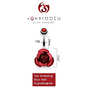 Forbidden Body Jewelry Belly Button Rings for Women Red Rose Belly Ring Surgical Steel 14G