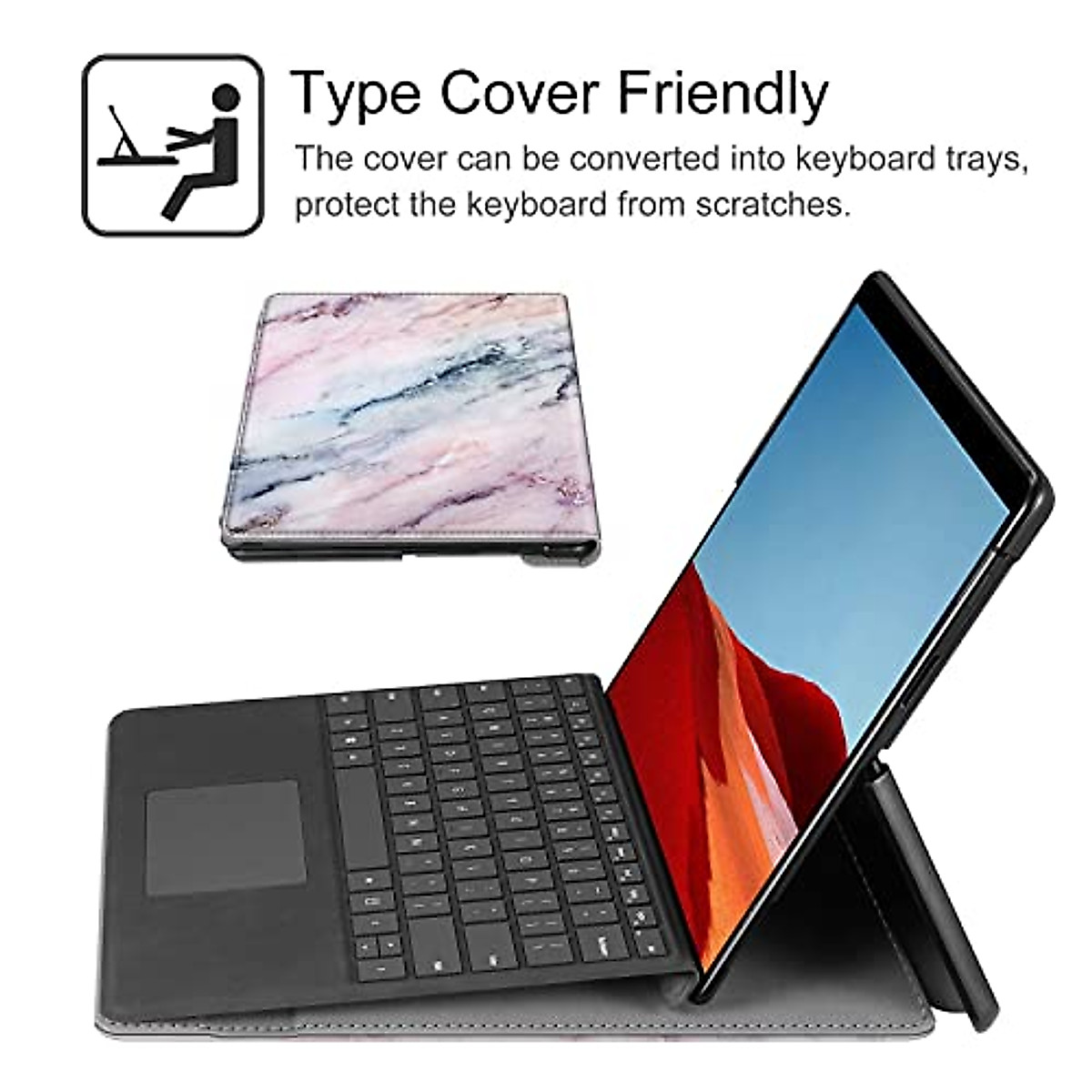 Fintie Case for Microsoft Surface Pro X (2021/2020/2019) - Hard Shell Slim Portfolio Cover Compatible with Type Cover Keyboard for 13 Inch New Surface Pro X (SQ1/SQ2), Marble Pink