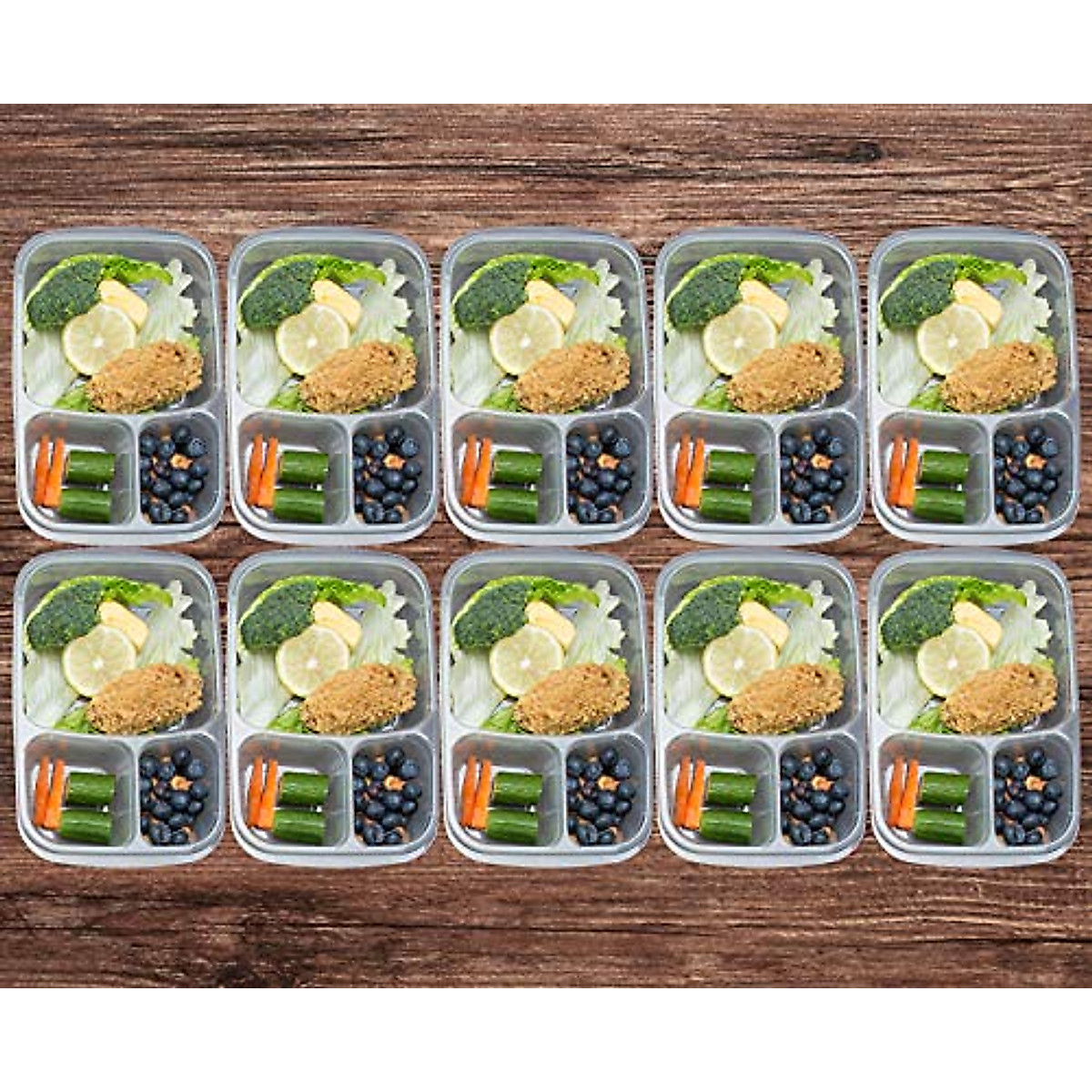 Meal Prep Containers 3 Compartment Food Storage Containers Microwave Dishwasher Freezer Safe (Color mixing, 7 /10PACK (3compartment))