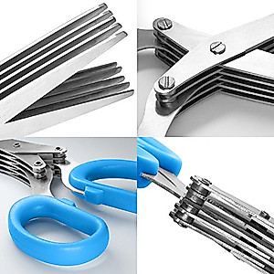 2 Packs Stainless Steel Herb Scissors, SourceTon Multi-purpose Kitchen Shear with 5 Blades and Cleaning Brush, Ergonomic Design Heavy Duty Durable Culinary Cutter with Sharp Blade