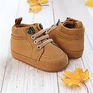 Meckior Toddler Baby Boys Girls High Tops Ankle Sneakers Soft Anti-Slip Sole PU Leather Moccasins Infant Newborn Prewalker First Walking Crib Shoes
