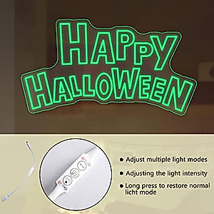 Halloween Decorations Outdoor Indoor, Happy Halloween Lights Halloween Neon Signs, 26X14 Inches Large Dimmable Neon Signs, Halloween Yard Decor, Halloween Decorations for Home (Green Happy Halloween)