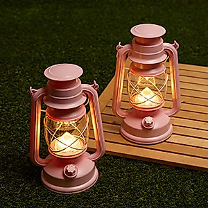 Furora LIGHTING Pink Decorative Lantern Battery Operated Remote Controlled, 6Hr Timer for Indoor Vintage Home Decor, 9.7" Outdoor Patio Hanging Tabletop Ornaments, 2 Pack Cute LED Lanterns Room Decor