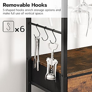 HOOBRO Wine Rack Freestanding Floor, 16-Bottle Wine Storage Rack with Non-Woven Fabric Drawer and Hooks, Wine Rack Table, Bar Cabinet for Kitchen, Dining Room, Bar, Rustic Brown and Black BF10JJ01