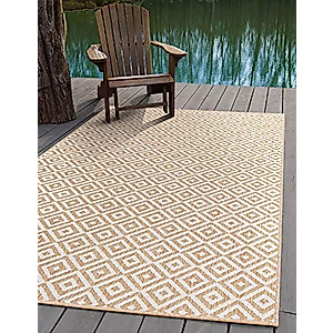 Unique Loom Outdoor Collection Area Rug - Costa Rica (5' 3" x 8' Rectangle, Beige/ Cream)