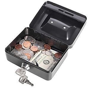 Jssmst Locking Small Steel Cash Box without Money Tray,Lock Box,Black Small
