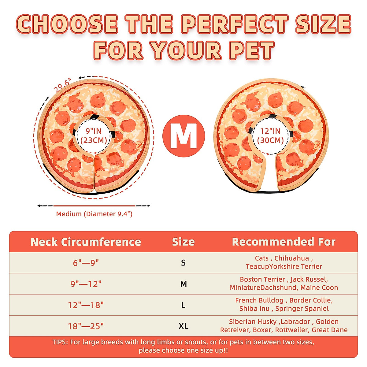 Inflatable Dog Cone Collar，Soft Protective Collar for Dogs and Cats Recovery Pet Cone, E-Collar Dog Neck Pizza Dog Cone After Surgery（No Pump）