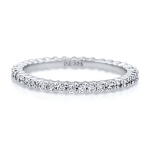 BERRICLE Sterling Silver Wedding Rings Pave Set Cubic Zirconia CZ Eternity Ring for Women, Rhodium Plated Size 7