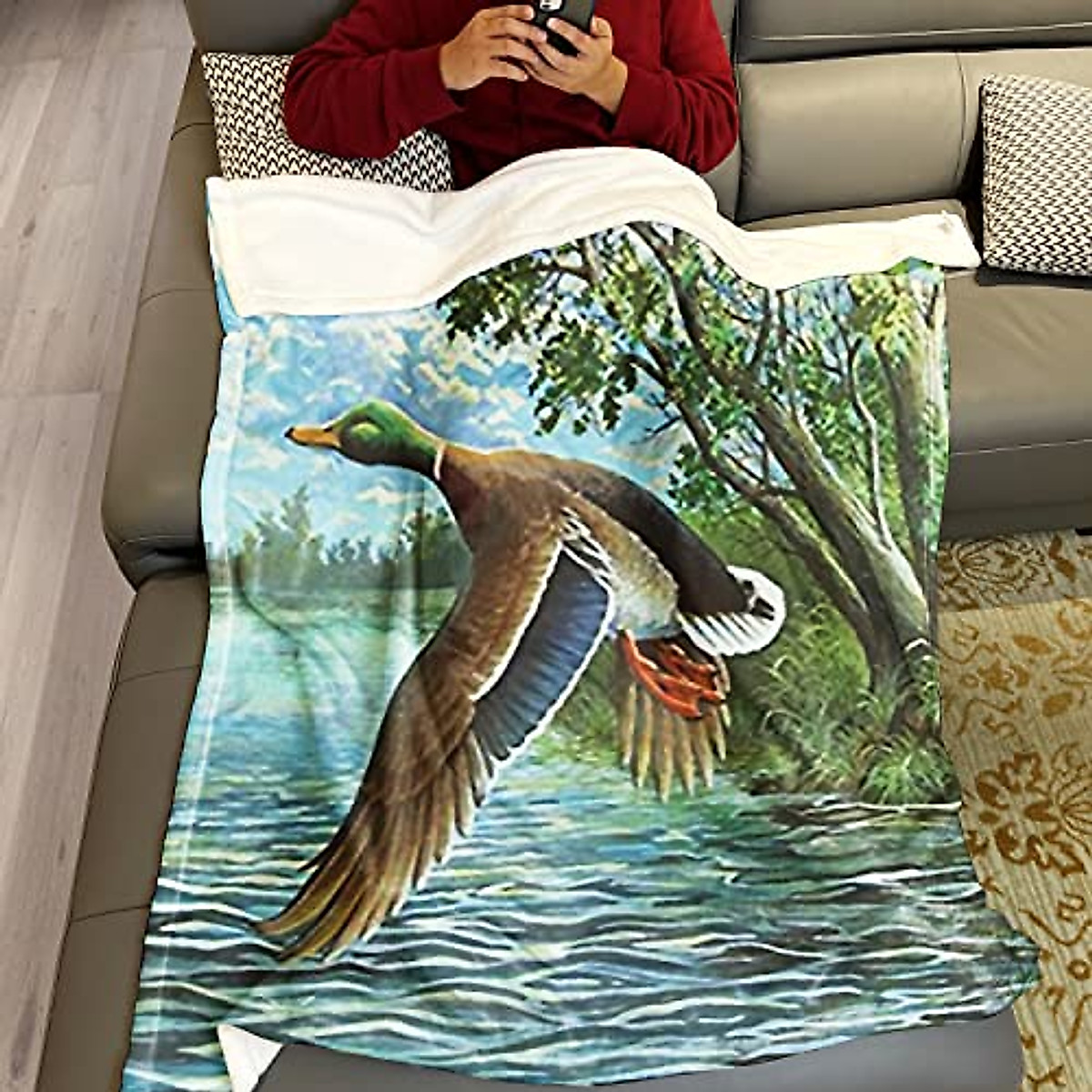 HommomH 60" x 80" Blanket Comfort Warmth Soft Cozy Air Conditioning Easy Care Machine Wash Custom Mallard Duck