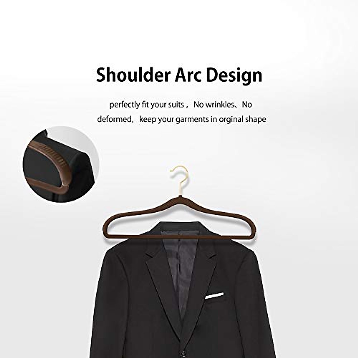 Suit Hangers Non Slip Velvet 10 Pack - Coat Hanger Wide Shoulder 360° Swivel Hooks & Jacket Hangers for Men Anti-Slip Bar Brown