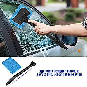 FIYO Microfiber Car Cleaning Brush, Car Windscreen Cleaner with Long Handle Windshield Glass Cleaning Tool for Car Glass Dust Dirt Removal(Light Blue)
