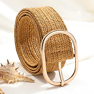 XZQTIVE Straw Woven Belt for Women Stretch Elastic Braided Waist Belt Fashion Boho Dress Belt Raffia Belt,brown