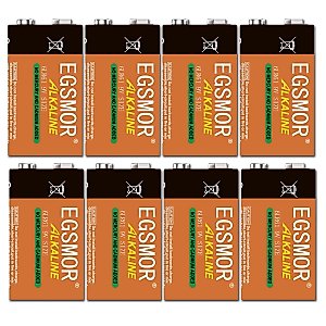 EGSMOR 9 Volt Performance High-Performance Alkaline Batteries 6LR61 8 Pack, 5-Year Shelf Life,for Household,Office Devices and Business (8 Count 9V)
