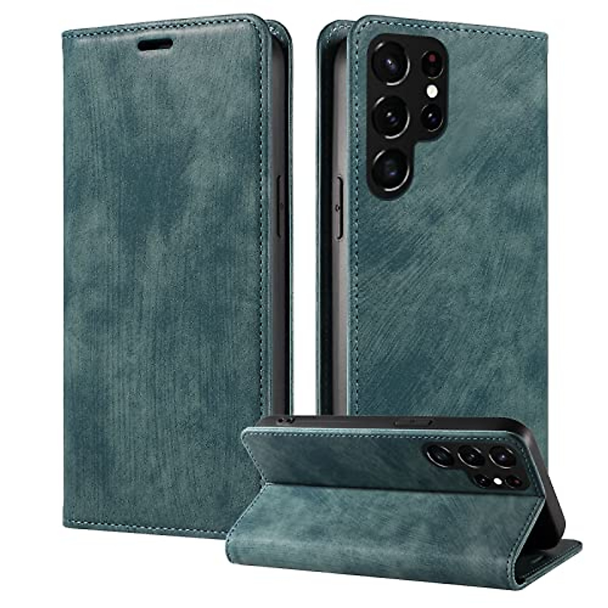 OLOBBIRD Vintage Wallet Stand Phone Case for Samsung Galaxy A70 A50 S A40 A30 A20 E A10, Magnetic Closure Card Holder Back Cover, Business Skin-Friendly Protective Shell(Green,A40)
