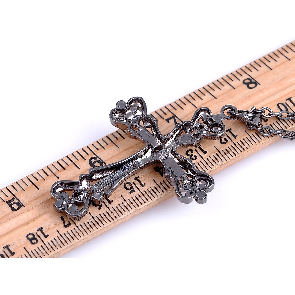 Alilang Womens Black Silver Clear Crystal Rhinestones Celtic Holy Cross Pendant Necklace, Black