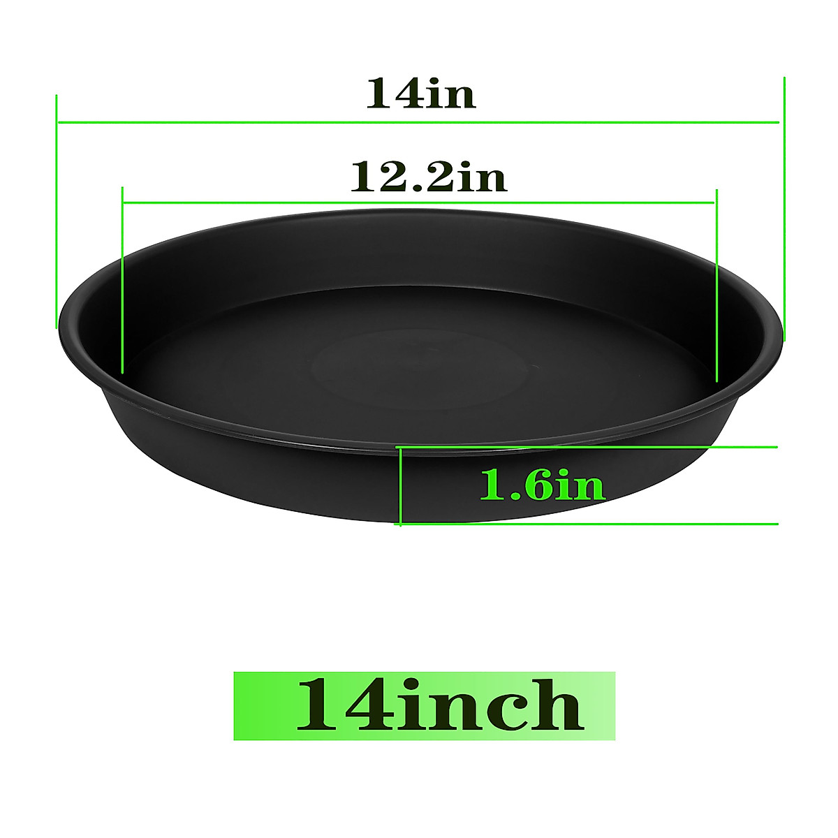 Angde 2 Pack of Plant Saucer 14 inch, Plastic Plant Saucers 14" Round, Flower Trays for Indoors Outdoor, Plant Drip Trays for Pots, Plant Water Tray for Planter 13-15" (14", Black)