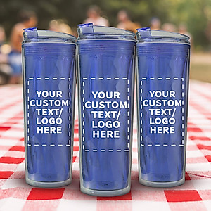 Personalized 20 oz. Double Wall Plastic Travel Mugs - 10 Pack - Custom Text, Logo - Blue