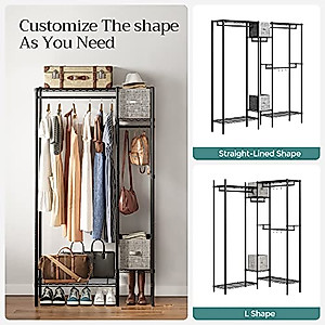 SONGMICS Clothes Rack with Shelves, Garment Rack for Hanging Clothes, Heavy Duty Closet Rack, Steel Portable Closet with Fabric Storage Boxes, Adjustable Shelves, for Bedroom, Black ULGR401B01