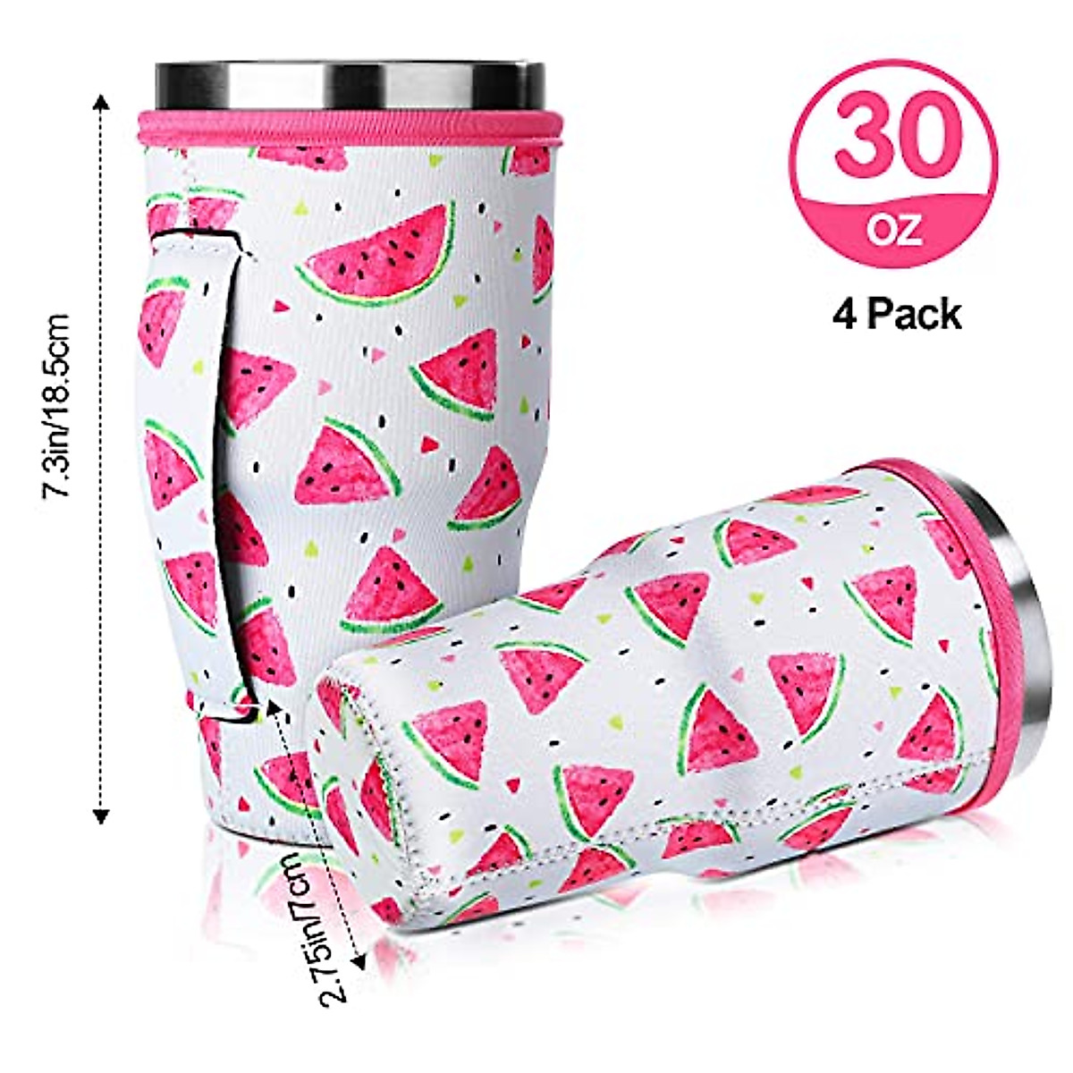 4 Pieces Iced Coffee Cup Sleeves Reusable Neoprene Insulated Sleeves Drink Sleeve Holder with Handle Cup Cover Holder for 30 oz Coffee Beverage Milk Water Cold Hot Drinks, Hawaiian Style