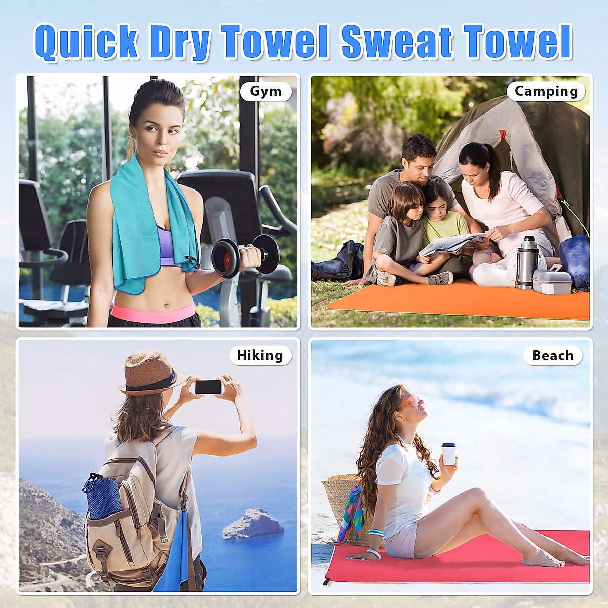 Sfee 2 Pack Microfiber Travel Towel, Quick Dry Towel Camping Towel Large Beach Towel Super Absorbent Compact Lightweight Sports Towel Gym Towel for Beach, Gym, Hiking, Pool, Backpacking, Bath, Yoga