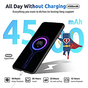 Xgody V50 Android Cell Phone, 4GB RAM + 64GB ROM, 6.55'' HD, Dual 4G LTE Sim Slots Smartphone Unlocked, 13MP Main Camera, Face Unlock, 4500mAh, AT&T/T-Mobile Smart Phones (Black1)