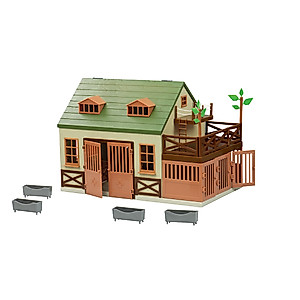 Terra by Battat – 15 Pcs Animal Hospital Pretend & Play Set - Openable Rooftop for Farm or Safari Animal Figurines - Wooden Vet Clinic Toy for Kids and Toddler Ages 3+