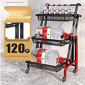HOUKAI Trolley Stall Parallel Folding Portable Shelf Floor Kitchen Multifunction Storage Rack Kitchen Organizer Metal Stand