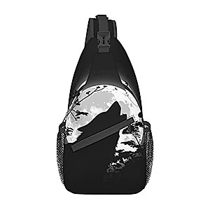 FBCAL Howling Wolf Sling Backpack Unisex Chest Bags Crossbody Travel Hiking Daypack Shoulder Bag For Women Men Teens
