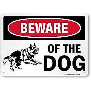 SmartSign 10 x 14 inch “Beware of The Dog” Sign With Graphic, Digitally Printed, 55 mil HDPE Plastic, Red, Black and White, Made in USA