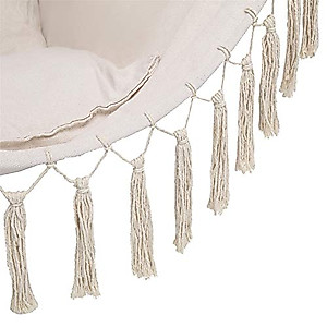 Hanging Rope Hammock Chair, Lace Swing Chair with 2 Seat Cushions & Installation Kit, Max 330 Lbs, for Indoor Outdoor Garden Yard Theme Decoration (Beige)