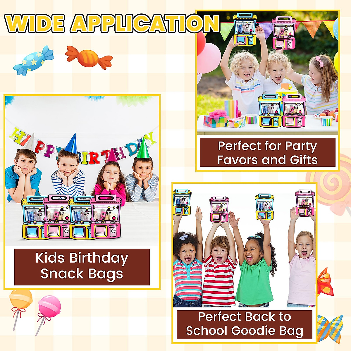 30 PCS Bulk Gift Bags for Kids with Handle,Children Large Goodie Bags with Stand-up Bottom, Grip Seal Party Favor Bag, Students Back to School Treat Bag, Cute Snack Candy Bags for Birthday, Classroom