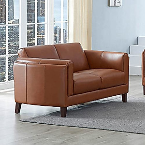 Hydeline Maui 100% Leather Loveseat, Cinnamon Brown
