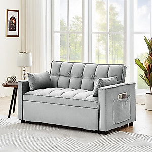 Eafurn Futon Loveseat Couch with Pull Out Bed,3-in-1 Multi-Functional Upholstery Convertible Sleeper Sofa Reclining Chaise Lounge with Adjustable Backrest, Sofacama for Living Room, Small Space
