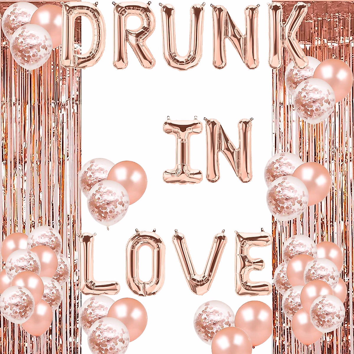 Drunk in Love Balloons Rose Gold Bachelorette Party Banner Engagement Hen Party Decor Bridal Shower Wedding Themed Party Supplies Decorations Photo Booth Props